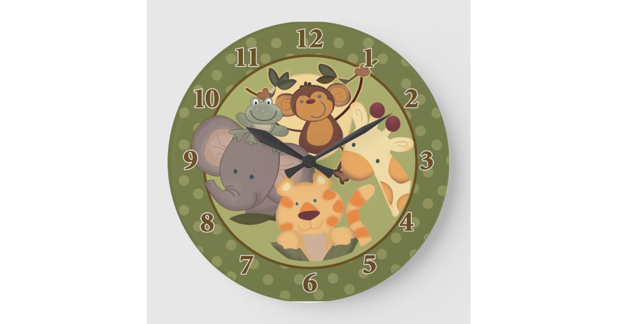 Jungle Safari Dark Green Wall Clock | Zazzle