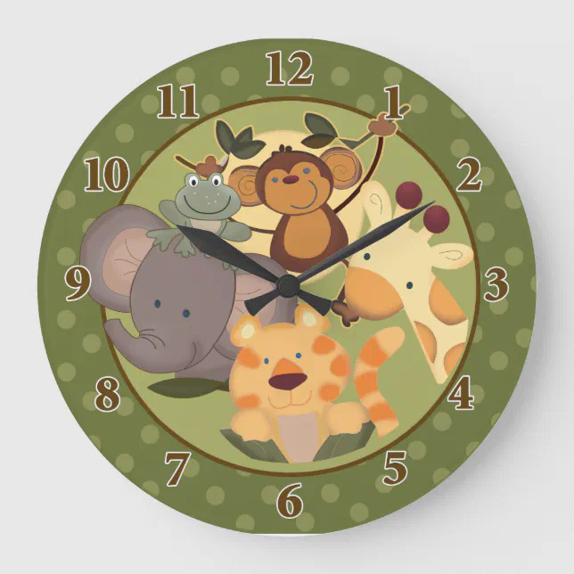Jungle Safari Dark Green Wall Clock | Zazzle