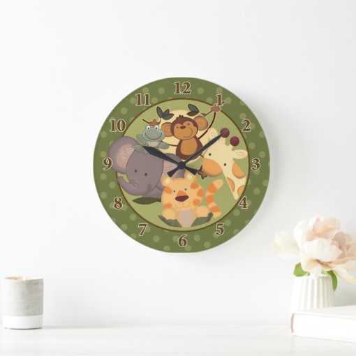 Jungle Safari Dark Green Wall Clock | Zazzle