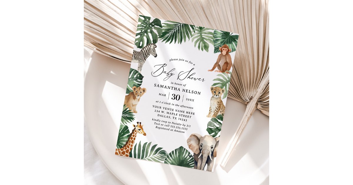 Jungle Safari Greenery Baby Shower Invitation | Zazzle