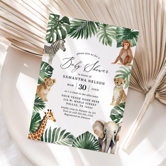 Jungle Safari Greenery Baby Shower Invitation | Zazzle