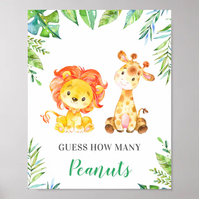 Jungle Safari Guess How Many Peanuts Baby Game Poster | Zazzle