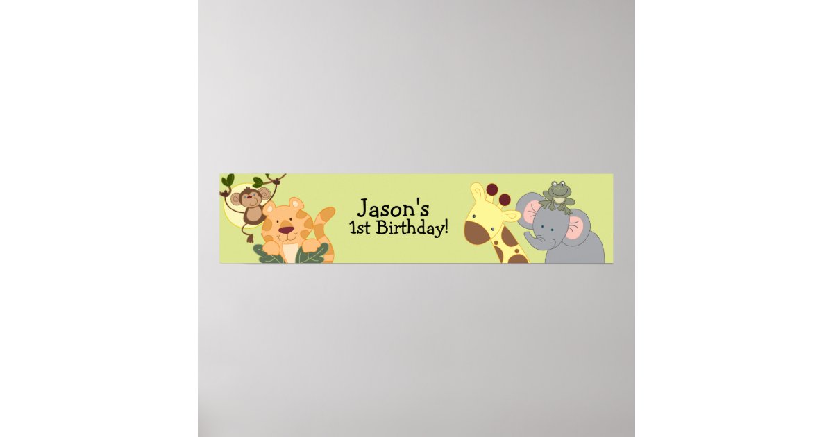 JUNGLE SAFARI Monkey Birthday Banner Poster | Zazzle
