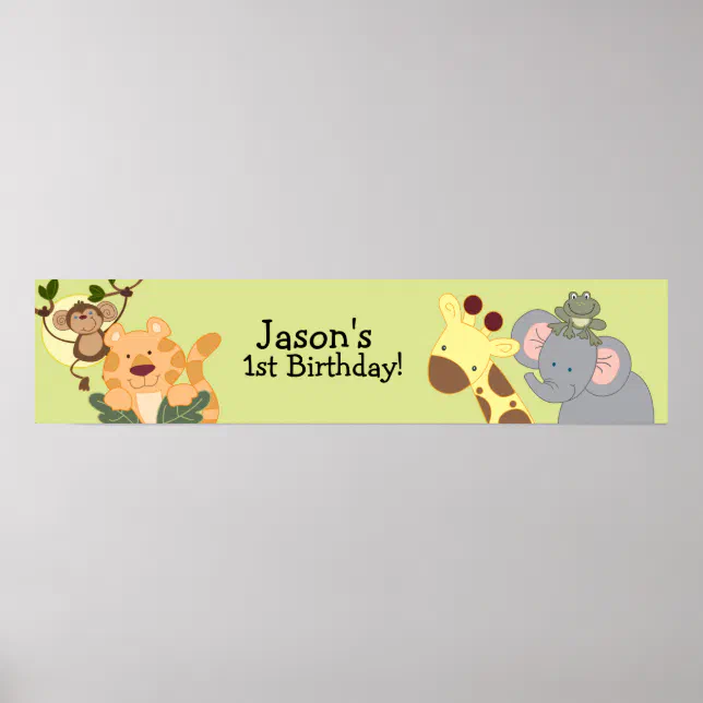 JUNGLE SAFARI Monkey Birthday Banner Poster | Zazzle