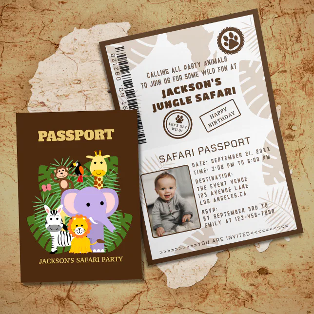 Jungle Safari Passport Kids Birthday Invitation | Zazzle