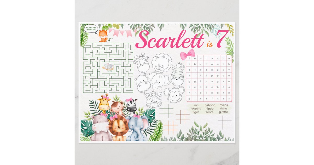 Jungle Safari Placemats, Safari activity sheet | Zazzle