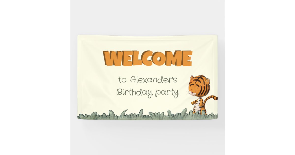 Jungle Safari Tiger Welcome Birthday Party Banner | Zazzle