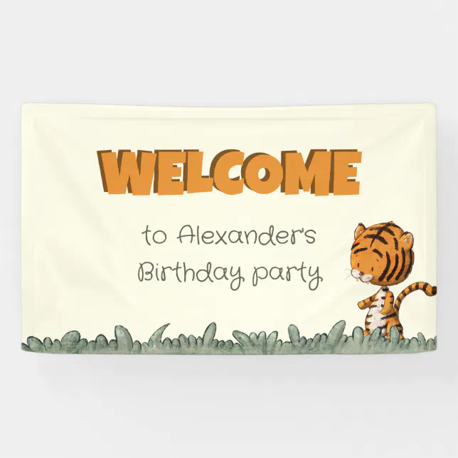 Jungle Safari Tiger Welcome Birthday Party Banner | Zazzle