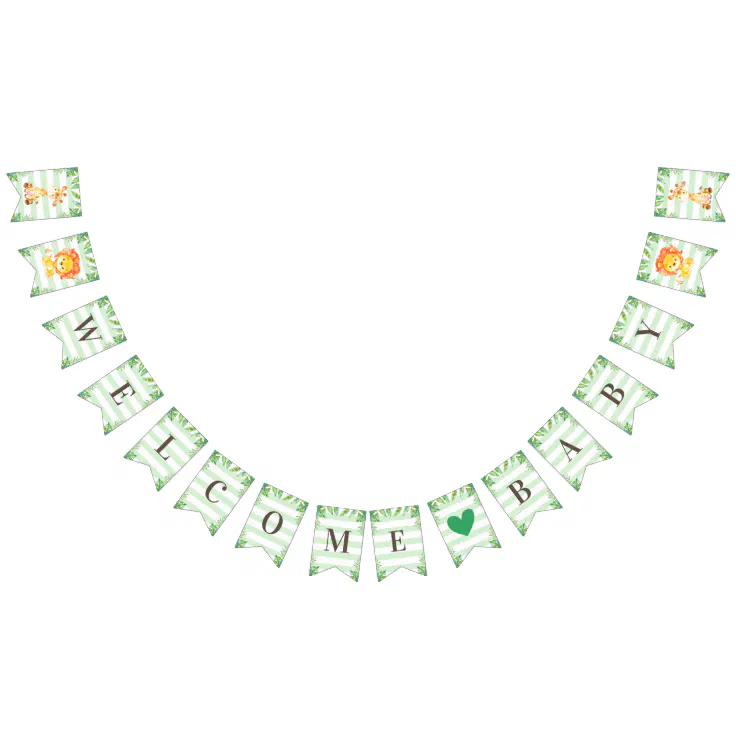 Jungle Safari Welcome Baby Boy Shower Lion Giraffe Bunting Flags | Zazzle