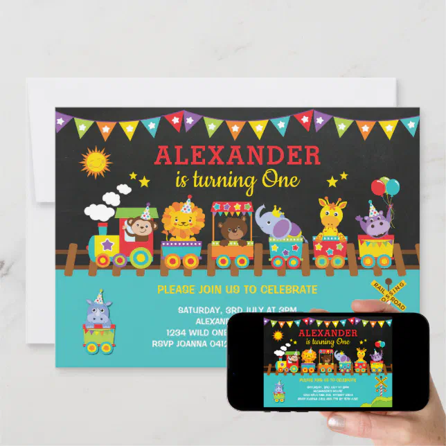 Jungle Safari Wild Animals on Train 1st Birthday Invitation | Zazzle
