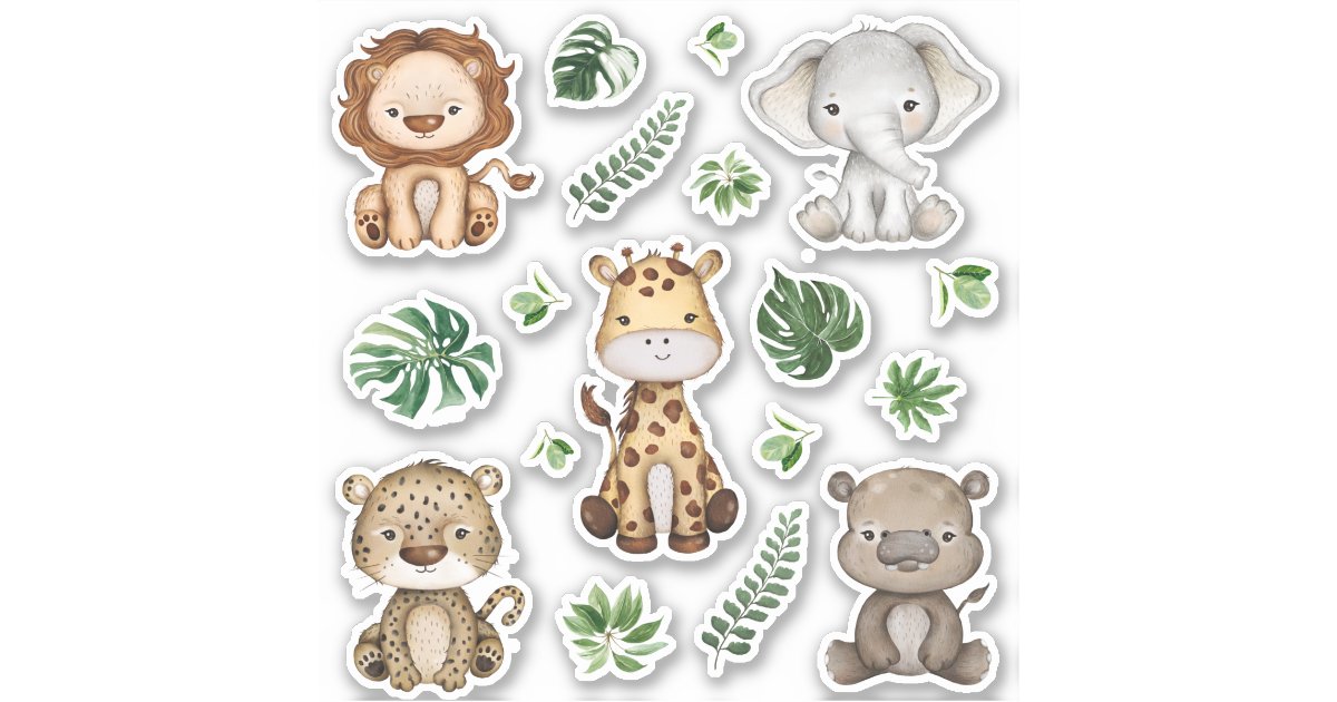 Jungle Safari Wild Animals Tropical Leaves Sticker | Zazzle