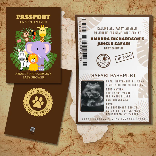 Jungle Safari Wild One Baby Shower Passport Invitation | Zazzle