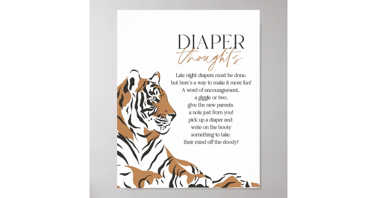 jungle tiger baby shower late night diaper thought poster | Zazzle