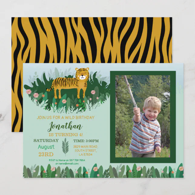 Jungle Tiger Birthday Zoo Safari Wild Photo Invitation | Zazzle