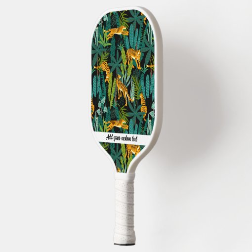 Jungle Tiger Palm Leaf Pattern Custom Text Name Pickleball Paddle | Zazzle