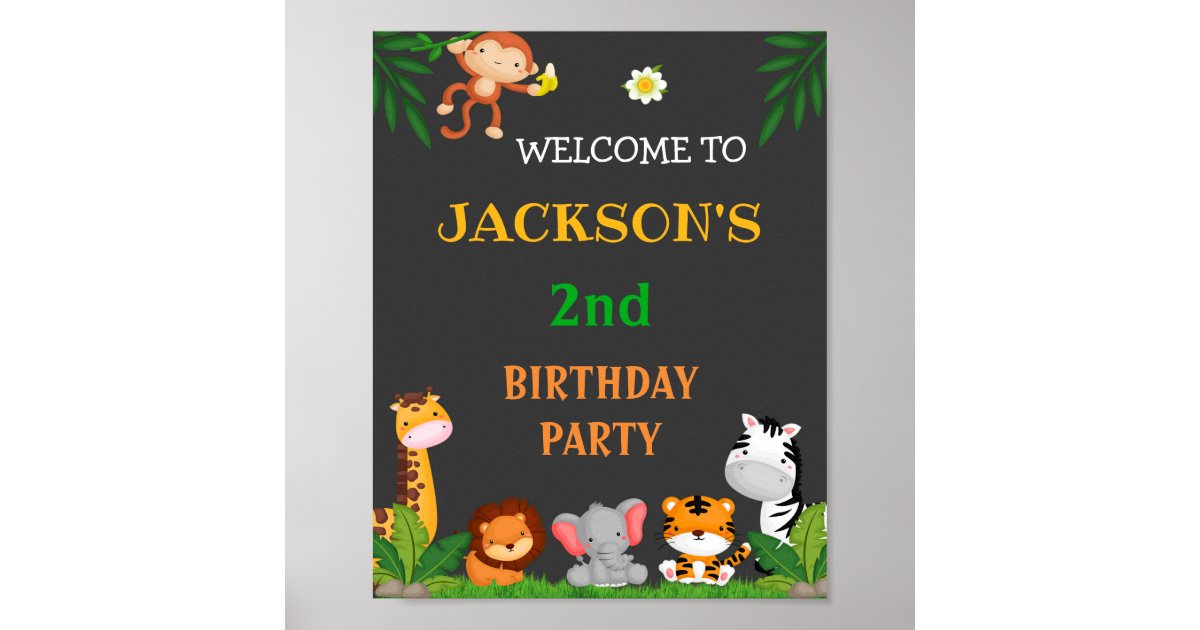 Jungle welcome party sign Wild animals poster | Zazzle