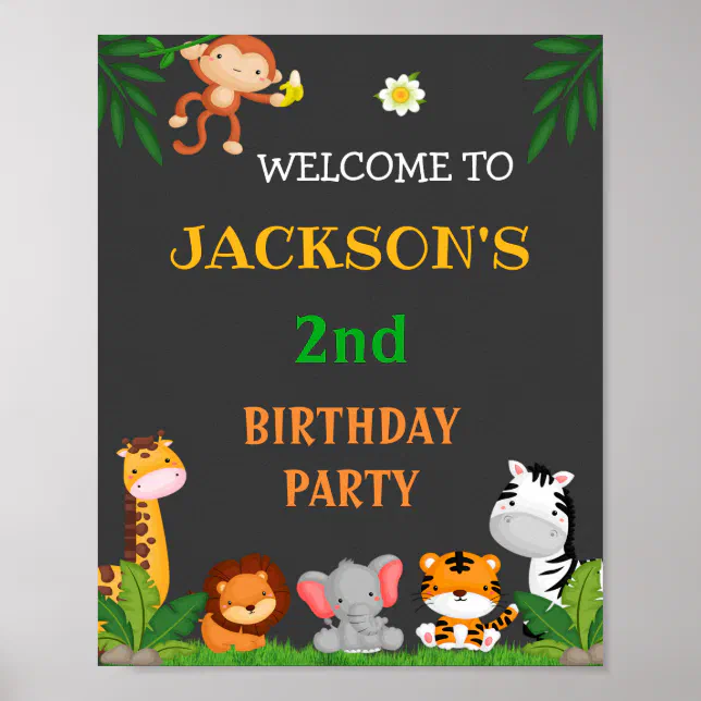 Jungle welcome party sign Wild animals poster | Zazzle