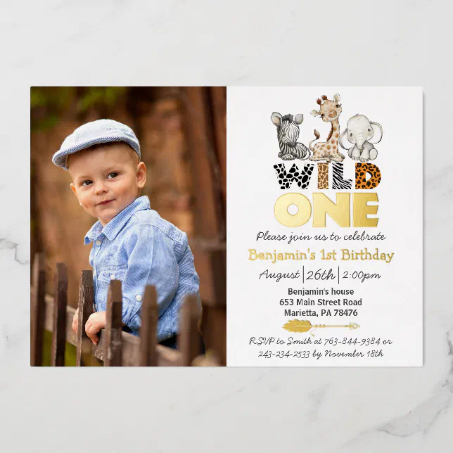 Jungle Wild One Photo Real Gold Foil Invitation | Zazzle