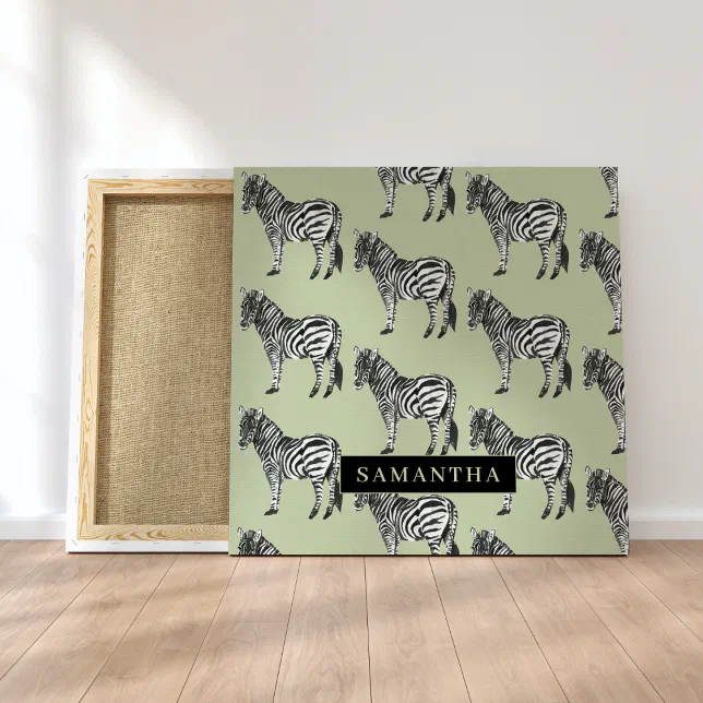 Jungle Zebra Wild Pattern & Personalized Name Canvas Print | Zazzle