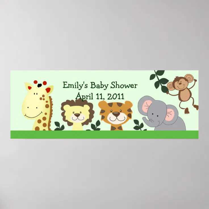 JUNGLE ZOO PARTY Customizable Birthday Banner Poster | Zazzle