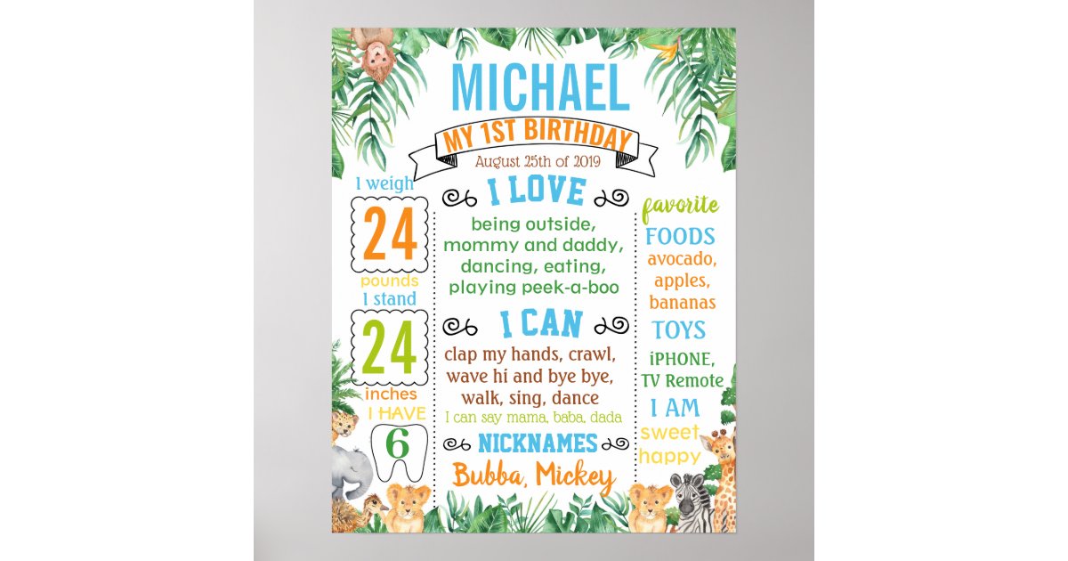 Jungle Zoo Safari Animals Wild one Birthday Poster | Zazzle