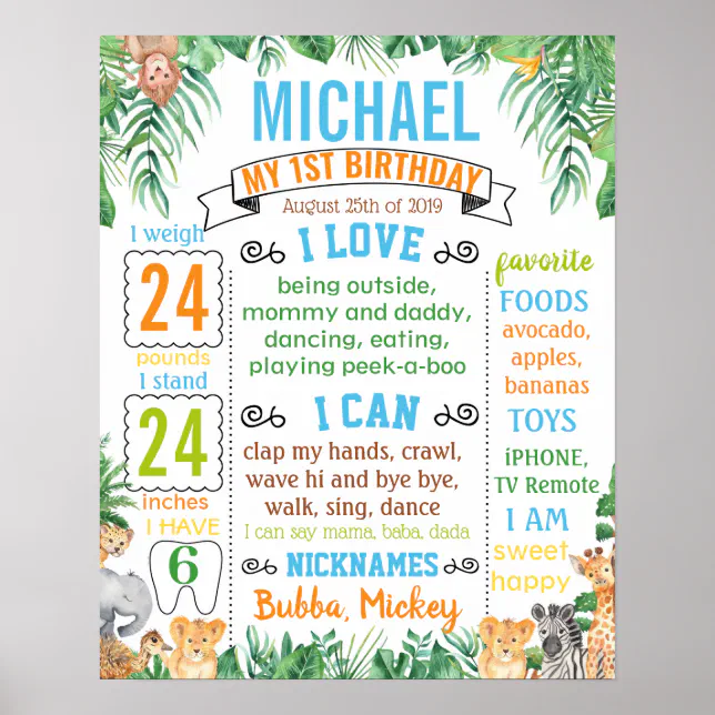 Jungle Zoo Safari Animals Wild one Birthday Poster | Zazzle