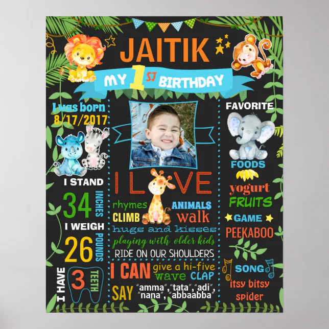 Jungle Zoo Wild Animals Birthday chalkboard Poster | Zazzle