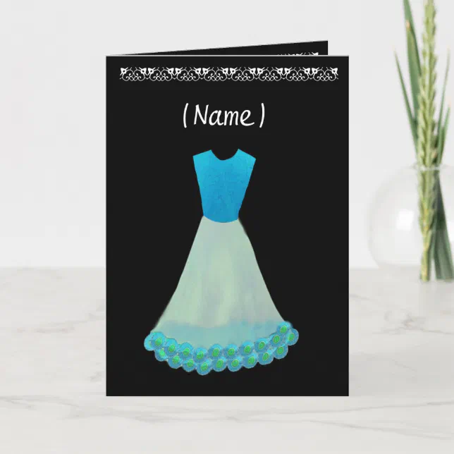 Junior Bridesmaid Blue & White Gown Flowered Trim Invitation | Zazzle