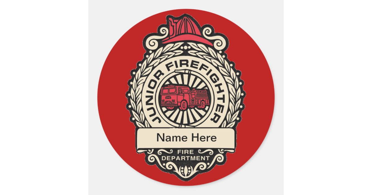 Junior Firefighter's Badge Classic Round Sticker | Zazzle