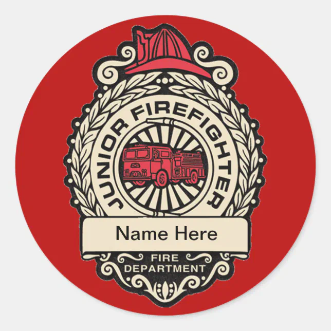 Junior Firefighter's Badge Classic Round Sticker | Zazzle
