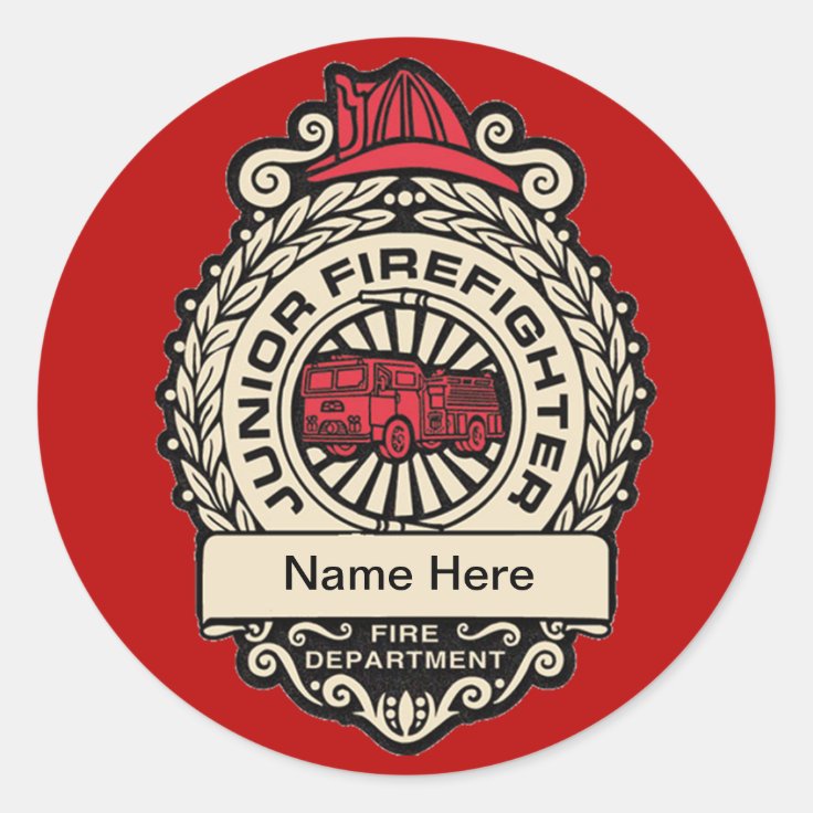 Junior Firefighter's Badge Classic Round Sticker | Zazzle