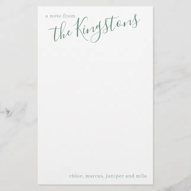 Juniper Family Name Script Stationery | Zazzle