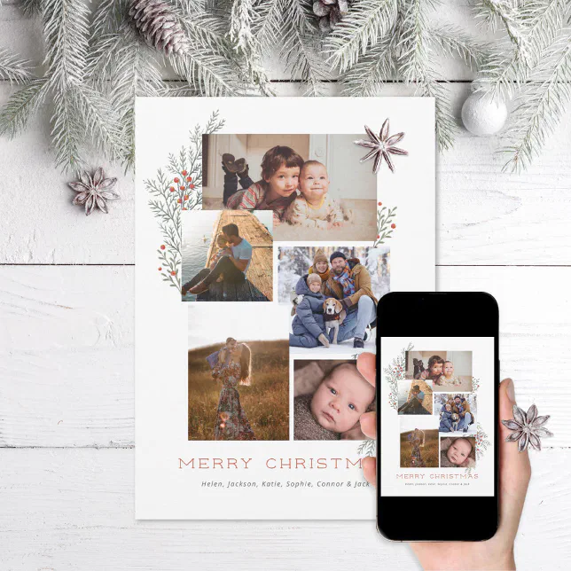 Juniper Photo Collage Holiday Card | Zazzle