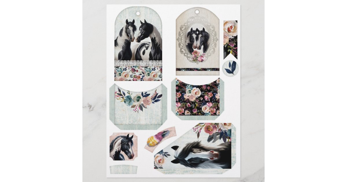 Junk Journal Ephemera with Pretty Pinto Horses | Zazzle