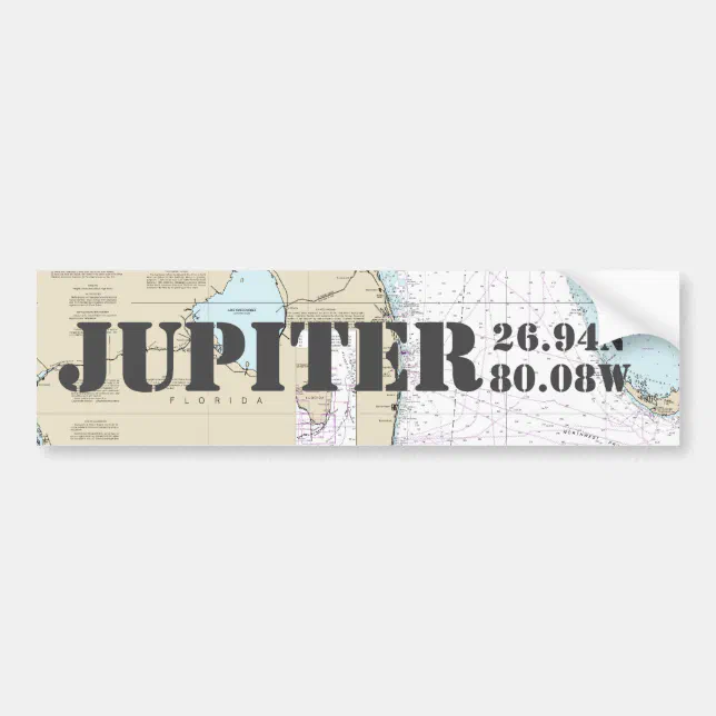 Jupiter FL Latitude Longitude Navigation Chart Bumper Sticker | Zazzle