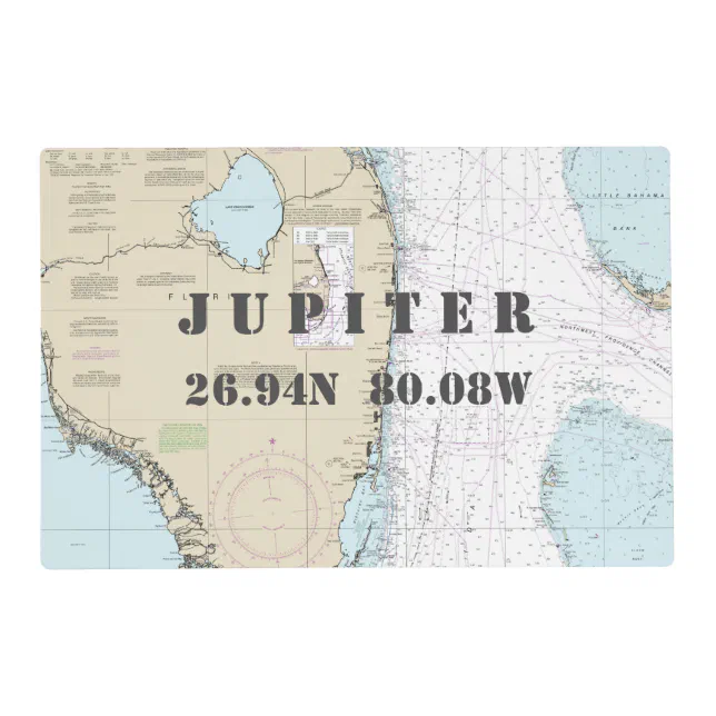 Jupiter, Florida Latitude Longitude Nautical Chart Placemat | Zazzle