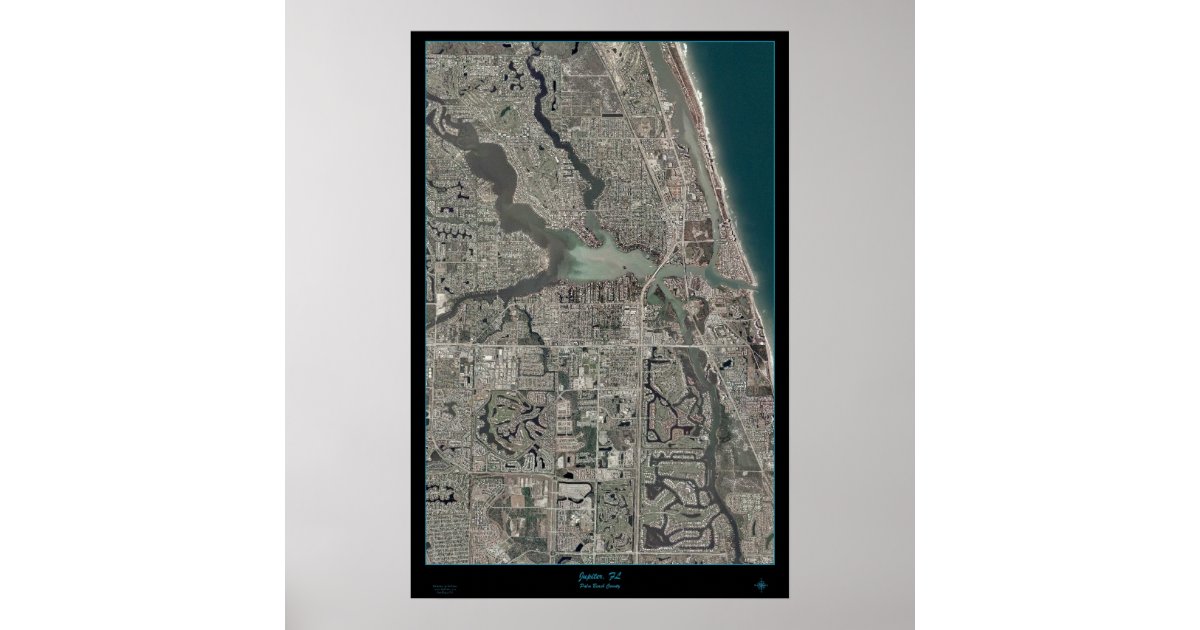 Jupiter, Florida map satellite poster | Zazzle