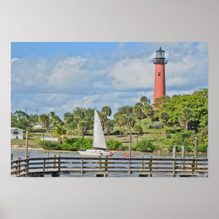Jupiter Lighthouse and Sailboat Poster | Zazzle.com
