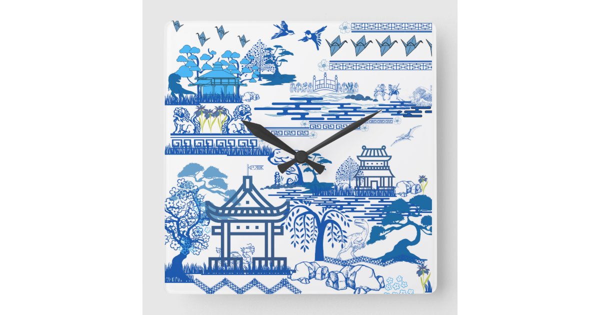 Jurassic blue willow clock | Zazzle