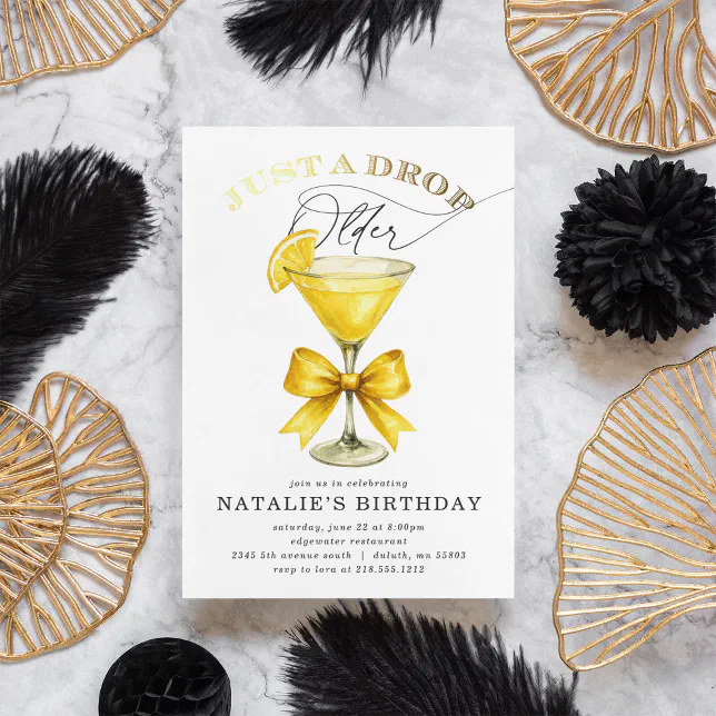 Just a Drop Older Lemon Drop Birthday Invitation | Zazzle
