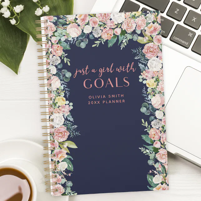 Just A Girl With Goals Floral Personalized Planner | Zazzle