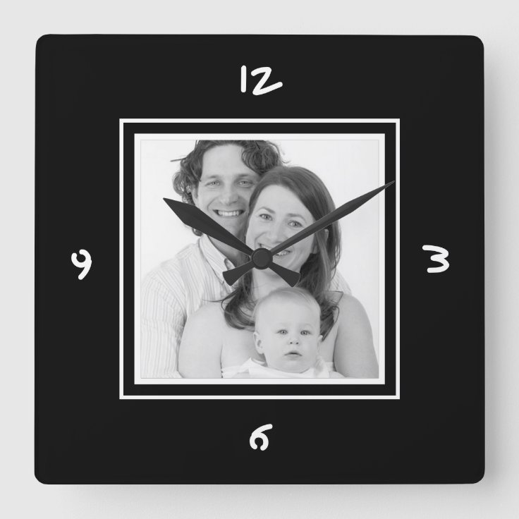Just Add Photo Custom Mod BW Picture Square Wall Clock | Zazzle