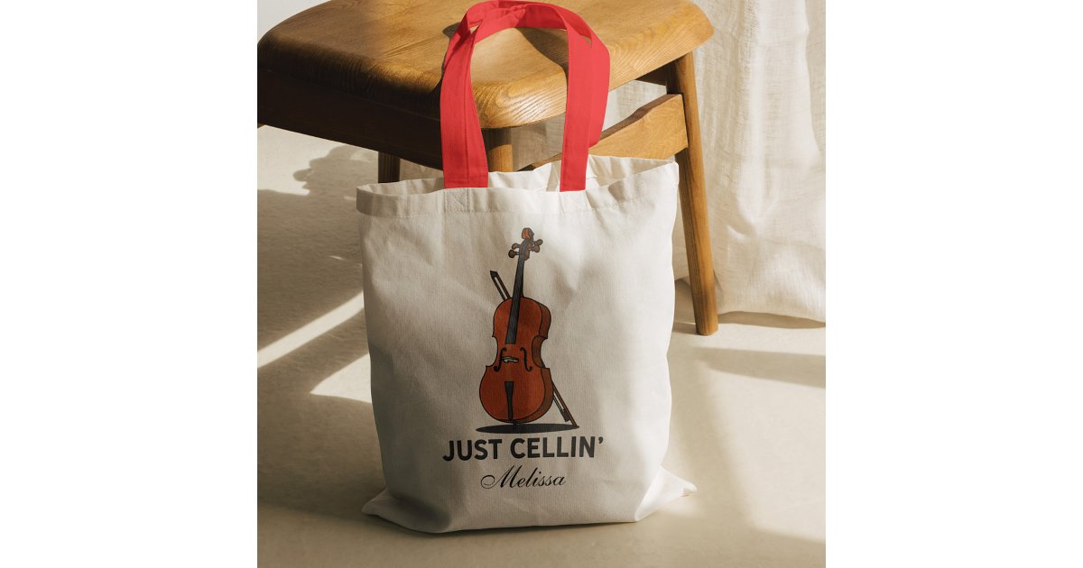 Just Cellin Cello Musician Custom Name Script Tote Bag | Zazzle