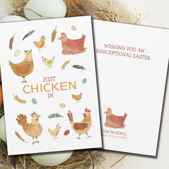 Just Checking In Hello Funny Chickens Easter Card | Zazzle