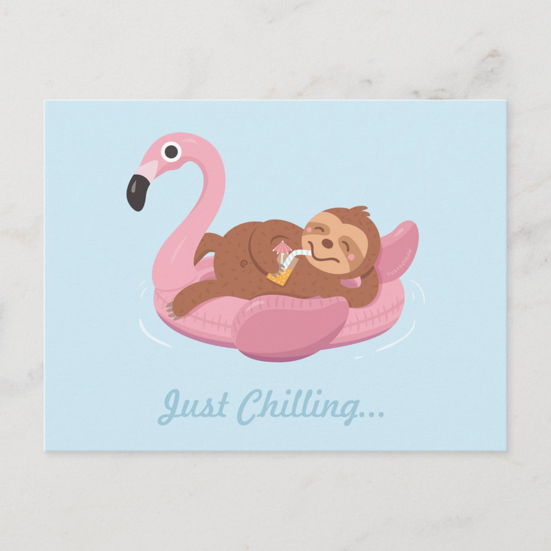 Just Chilling Sloth Pink Flamingo Float Postcard | Zazzle