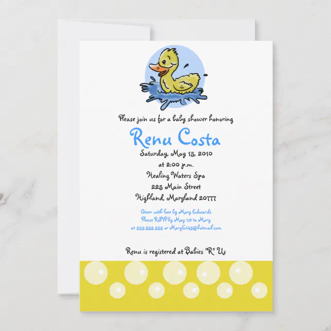 Just Ducky Yellow Duck 5x7 Baby Shower Invitation | Zazzle
