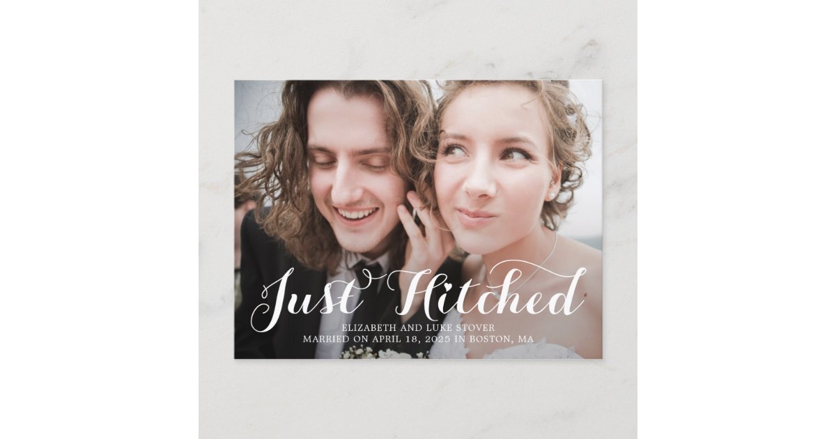 Just Hitched Wedding Announcement Elopement Postcard | Zazzle