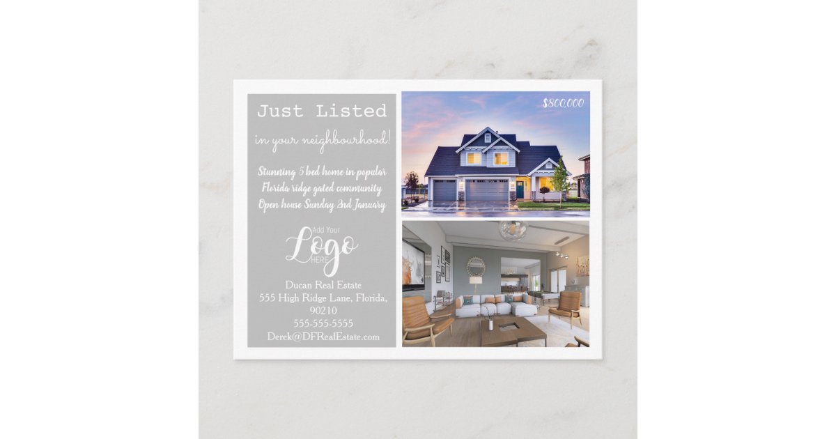 JUST LISTED Real Estate Marketing Postcard | Zazzle