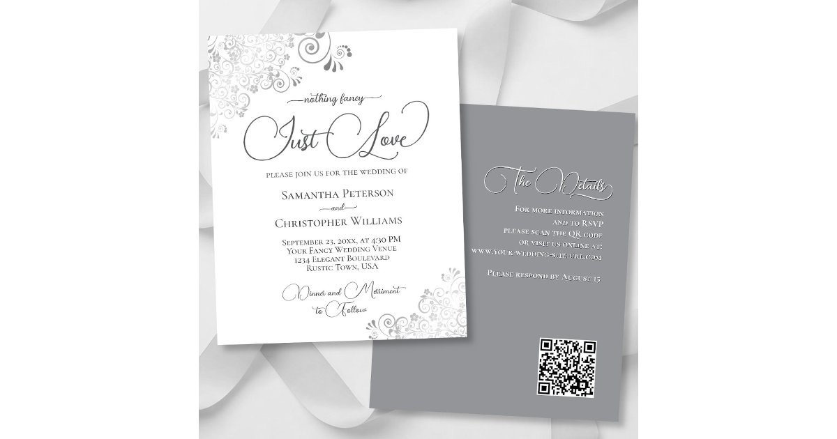 Just Love Silver QR Code BUDGET Wedding Invite | Zazzle