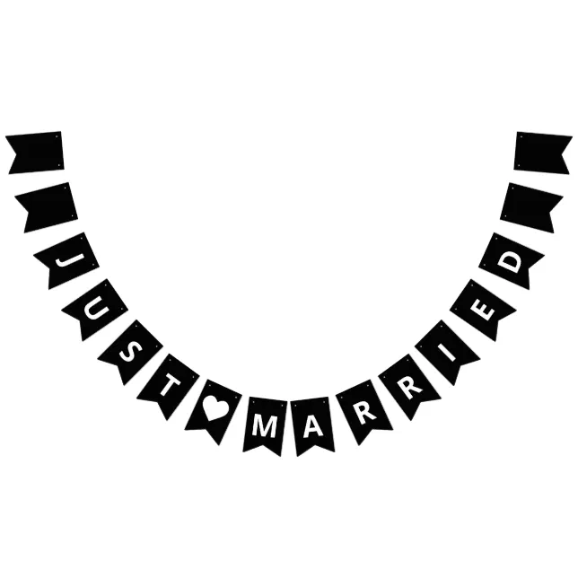 Just Married Black And White Announcement Bunting Flags | Zazzle